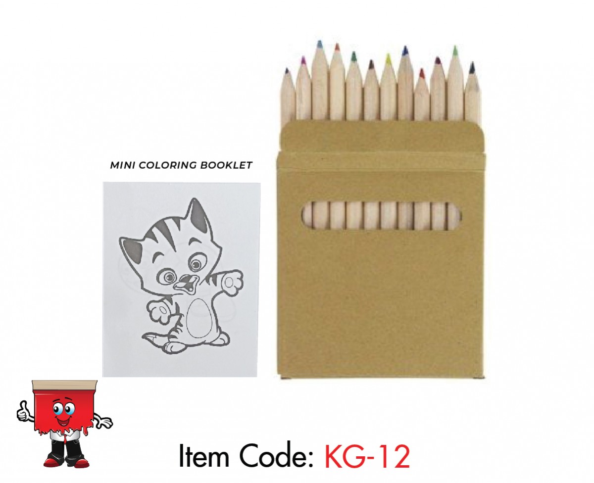 Color Pencils with mini coloring booklet in Carton Box, 12 pcs
